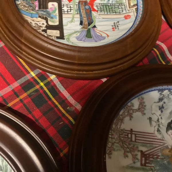 1970s Chinoiserie Hand-Painted Woman Design Framed Plates - Set of 12 ...