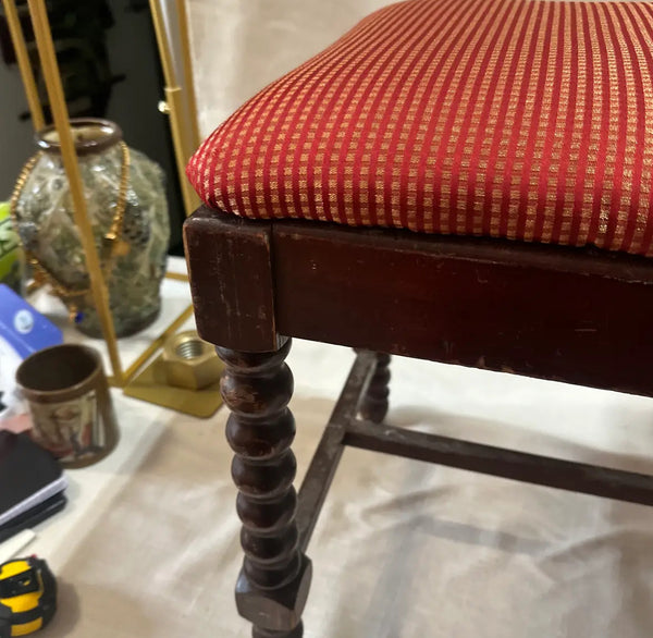 Wooden Mid-Century Modern Spindle Legged Stool With Red and Gold Cushi ...