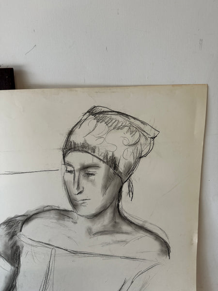 Charcoal Drawing of Woman in Head Wrap – Fig House Vintage