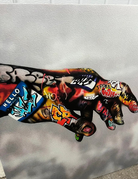 Graffiti Rendition of Creation of Adam on Canvas – Fig House Vintage