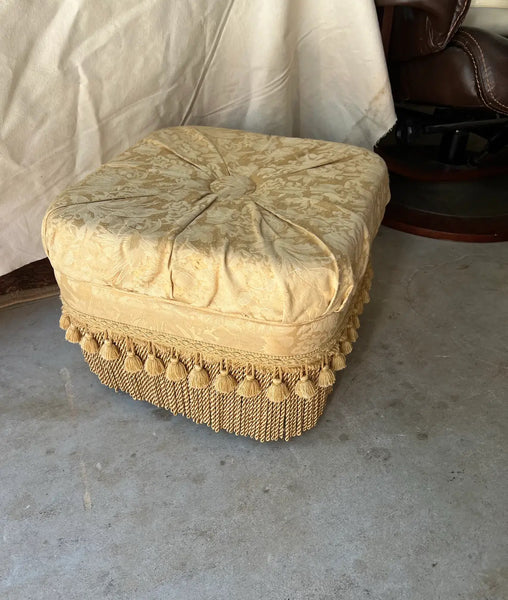 Yellow Covered Ottoman With Tassels – Fig House Vintage
