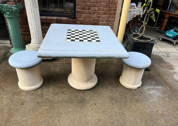 Stone Outdoor Chess Table With Matching Stools – Fig House Vintage