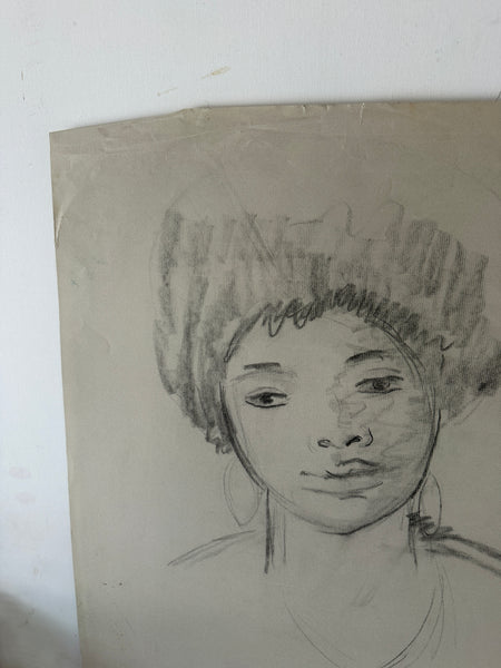 Large Expressionism Drawing of an African Woman – Fig House Vintage