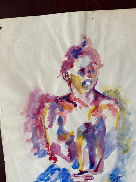 Expressionism Colorful Watercolor Painting of Angel – Fig House Vintage